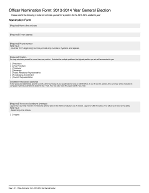 Fillable Online Officer Nomination Form: 2013-2014 Year General ...