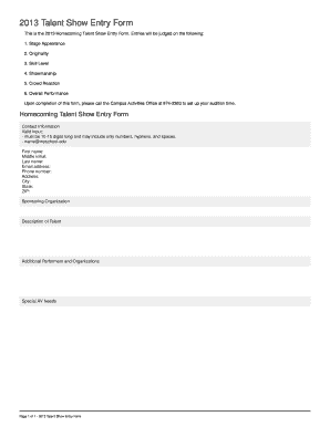 Fillable Online 2013 Talent Show Entry Form - OrgSync Fax Email Print ...