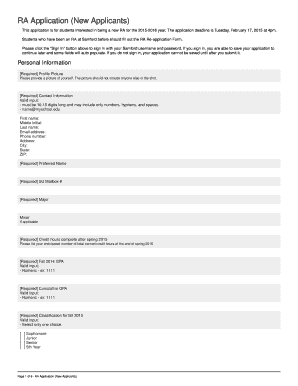 Fillable Online RA Application (New Applicants). Resident Assistants ...