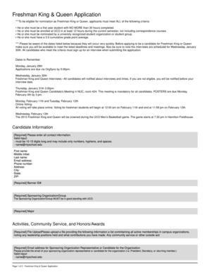 Fillable Online Freshman King & Queen Application - OrgSync Fax Email ...
