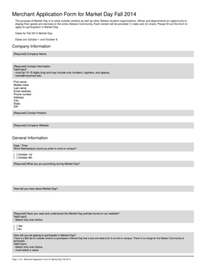 Fillable Online Merchant Application Form for Market Day Fall 2014 ...