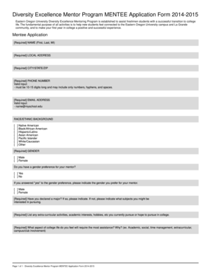 Fillable Online Diversity Excellence Mentor Program MENTEE Application Form ... Fax Email Print ...