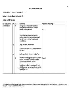 Fillable Online 2014-15 SSSP Review Form College Name: College of the ...