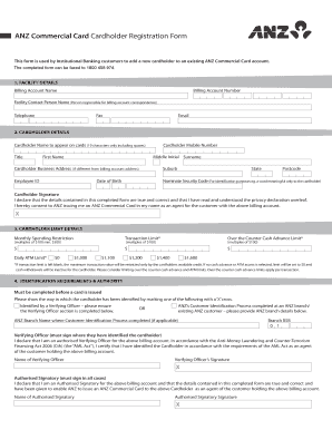 Fillable Online ANZ Commercial Card Cardholder Registration Form Fax ...