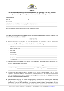 Fillable Online cei ANNEX III Self-certification statement related to ...