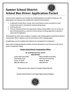 Fillable Online Bus Driver Application - sumterschools.net Fax Email ...