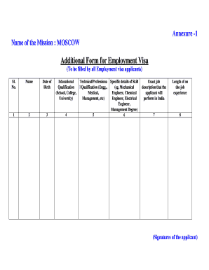 Fillable Online Additional Form for Employment Visa Fax Email Print ...