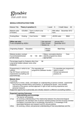 Fillable Online MODULE SPECIFICATION FORM Module Title: Theory in practice (1 ... Fax Email ...