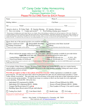 Fillable Online eaac 12th Camp Cedar Valley Homecoming September 12 14 ...