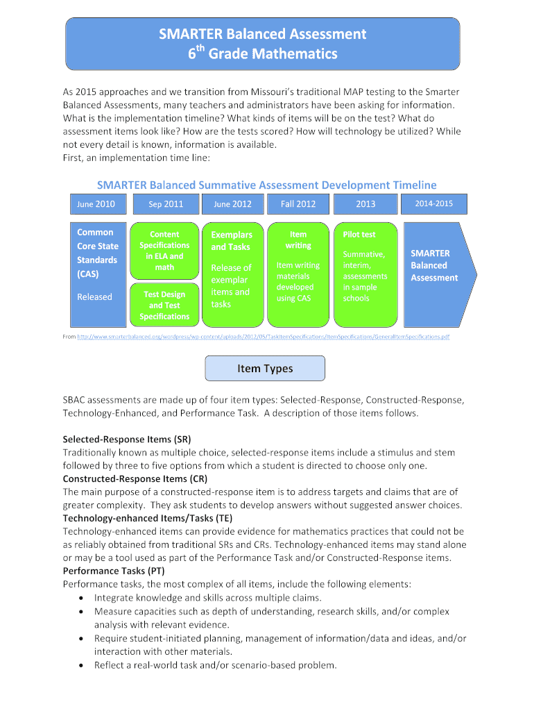 Fillable Online SMARTER Balanced Assessment 6th Grade Mathematics As ...