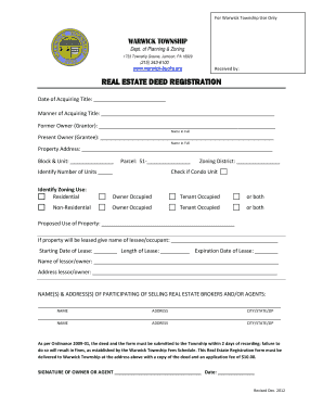 REAL ESTATE DEED REGISTRATION - Warwick Township - Warwick-bucks - Fill ...