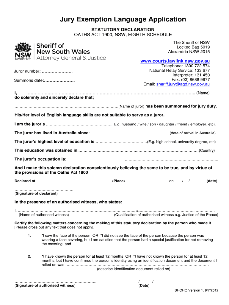 2012 Form AU NSW SHOHQ Fill Online Printable Fillable Blank PdfFiller