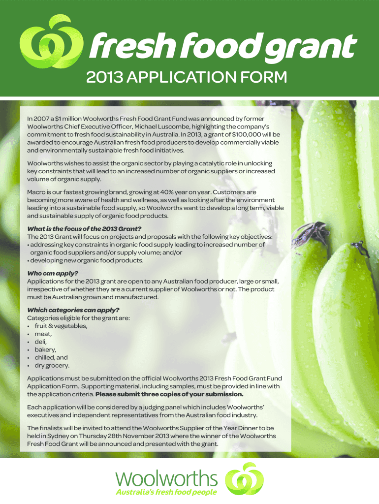Fillable Online Fresh Food Grant 2013 Application Form - Woolworths ...