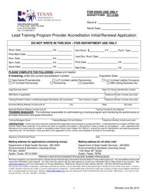 Fillable Online dshs state tx LeadTrainingProviderApp. www.dshs.state.tx.us/asbestos In Texas ...