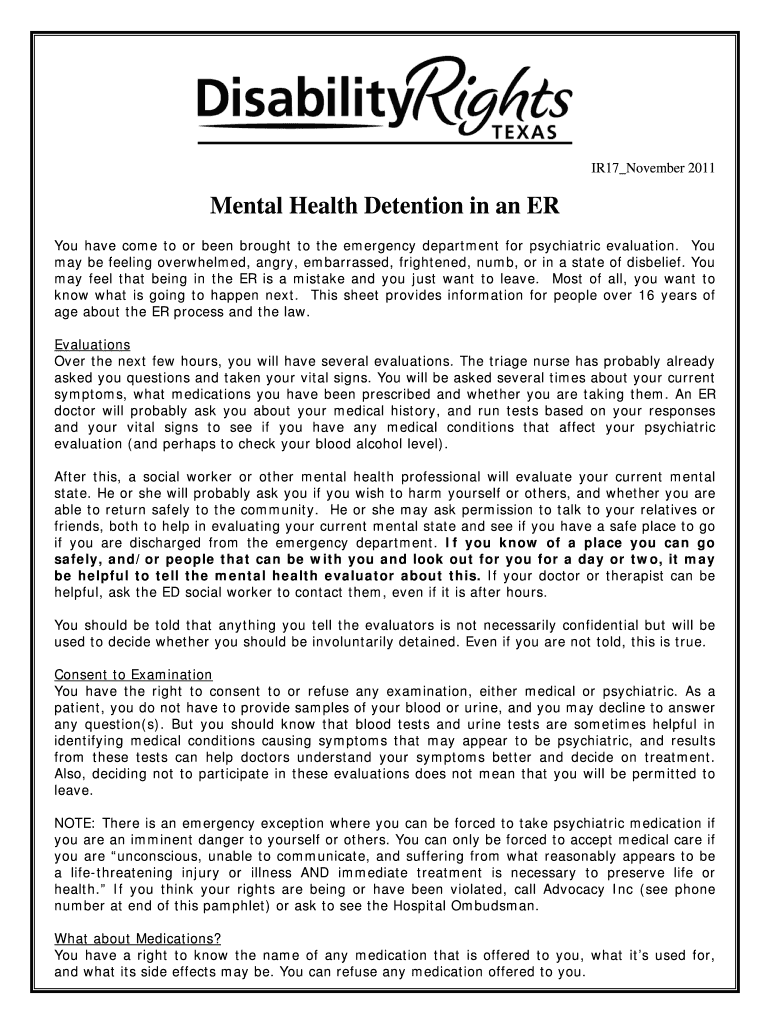 Fillable Online Mental Health Detention in an ER Fax Email Print ...