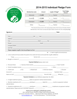 Fillable Online girlscoutsatl 2014-2015 Individual Pledge Form ...
