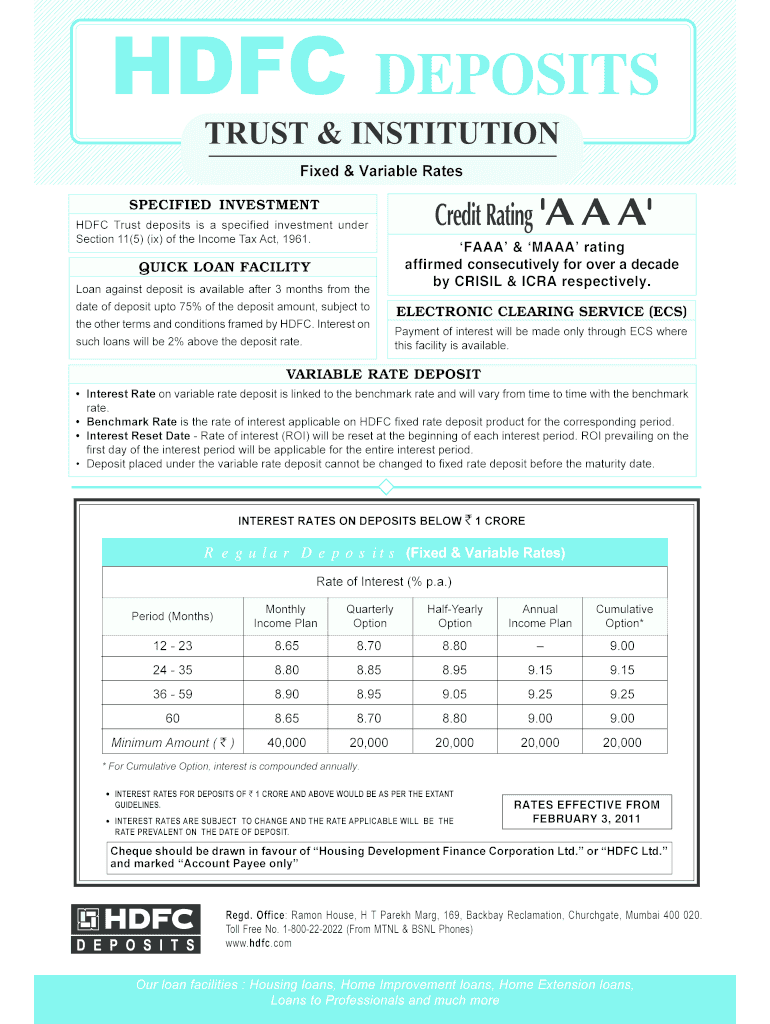 Fillable Online HDFC DEPOSITS - Home Fax Email Print - pdfFiller