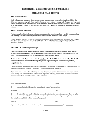 Fillable Online Sickle Cell Trait Testing Form (PDF) - Rockhurst ...