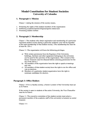 Fillable Online cmb ac Model Constitution for Student Societies Fax ...