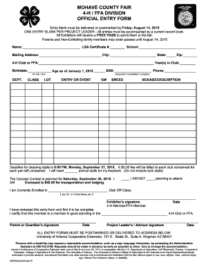 Fillable Online extension arizona Mohave County 4-H/FFA Fair Entry 2015 ...