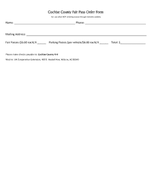 Fillable Online extension arizona Cochise County Fair Pass Order Form ...