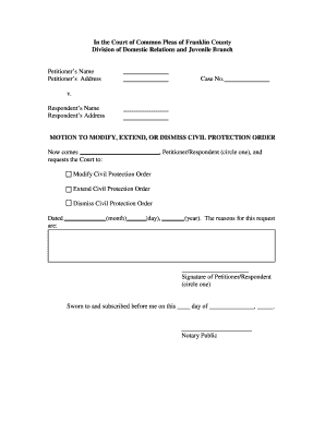 Fillable Online Motion - Modify, Extend or Dismiss Civil Protection ...