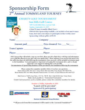 Fillable Online Sponsorship Form - The Carcinoid Cancer Foundation Fax ...