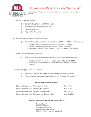 Fillable Online Admission Process and Checklist Instructions: process ...