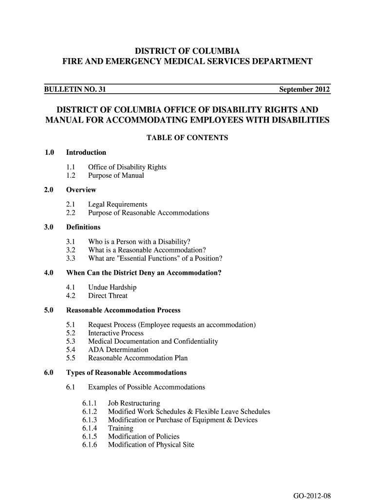 Fillable Online DISTRICT OF COLUMBIA OFFICE OF DISABILITY RIGHTS AND ...