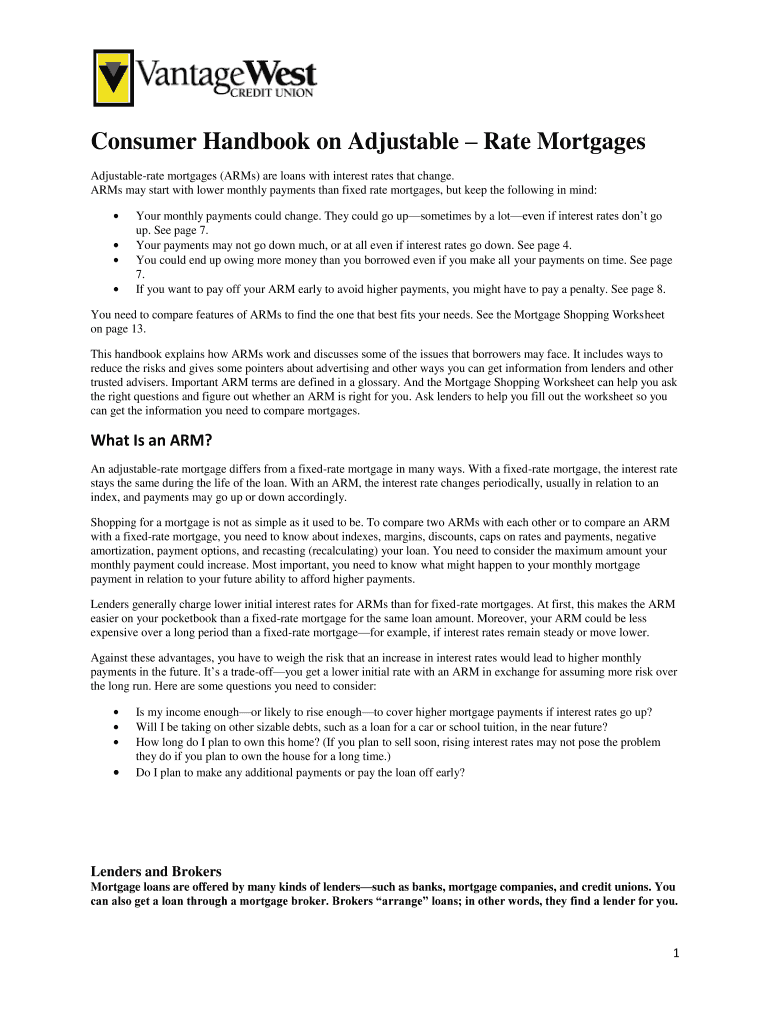 Fillable Online Consumer Handbook on Adjustable Rate Mortgages Fax ...