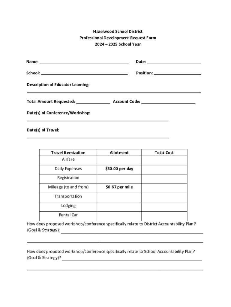 Fillable Online Hazelwood School District Professional Development ...