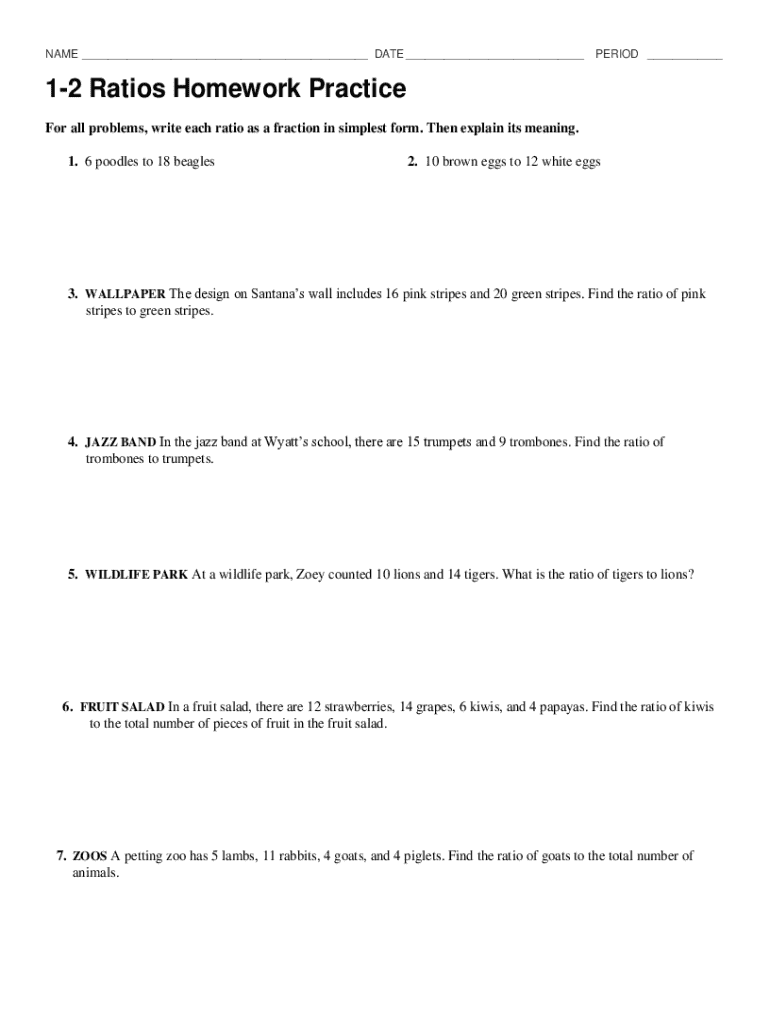 Fillable Online Ratios Homework Practice Worksheet Fax Email Print ...