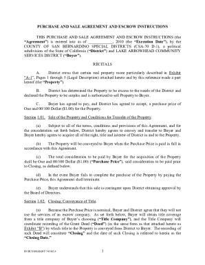 Fillable Online Purchase and Sale Agreement and Escrow Instructions Fax ...