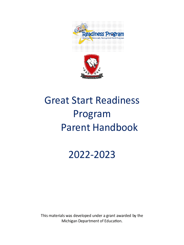 Fillable Online Great Start Readiness Program Parent Handbook 2022-2023 ...
