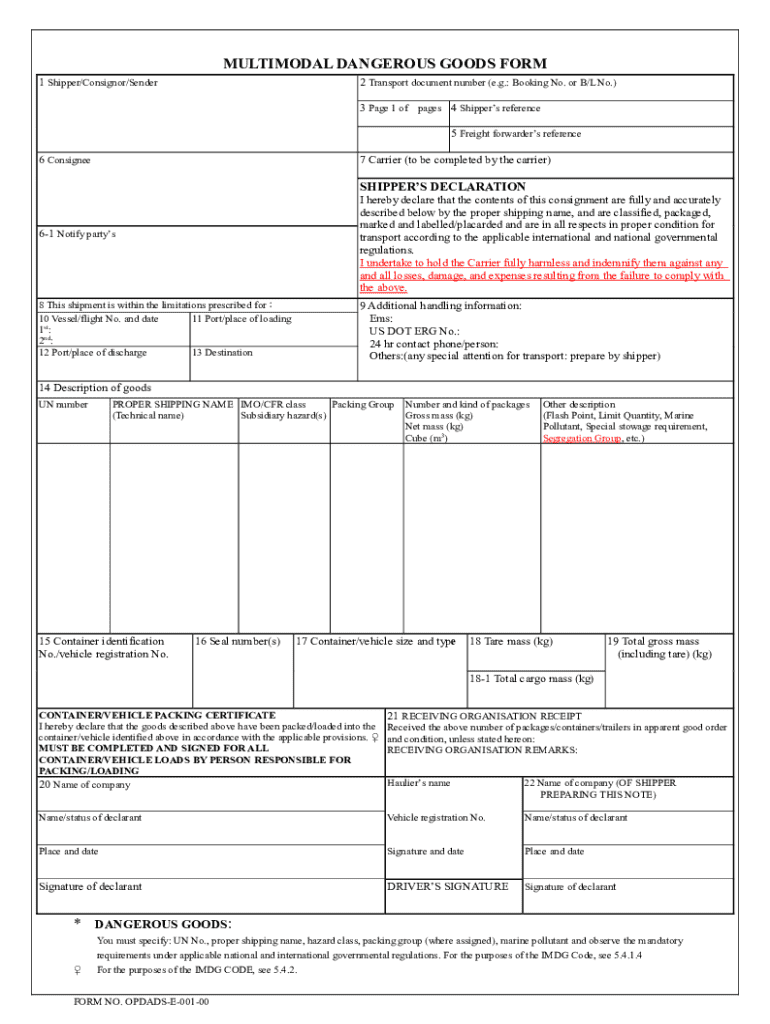 Fillable Online MULTIMODAL DANGEROUS GOODS FORM. MULTIMODAL DANGEROUS GOODS FORM Fax Email Print ...