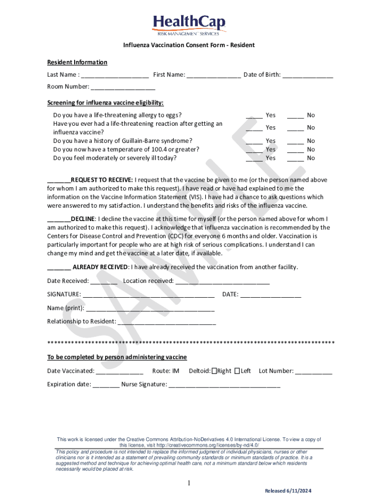 Fillable Online Influenza Vaccination Consent Form Fax Email Print ...