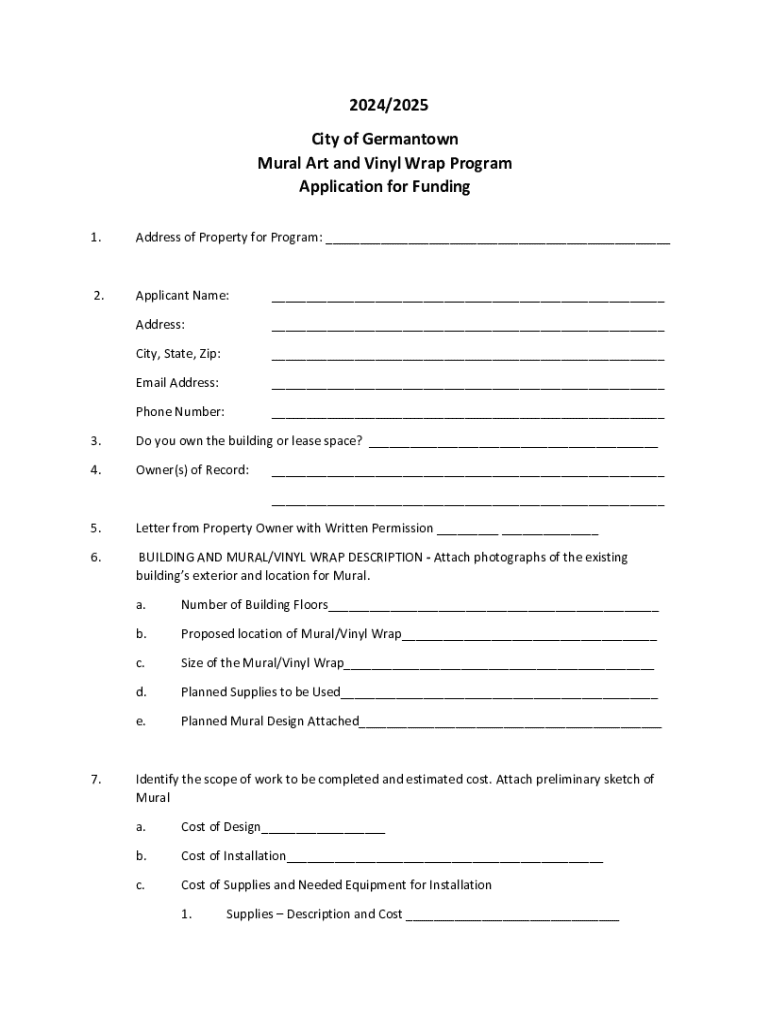 Fillable Online City of Germantown Germantown Mural Art & Vinyl Wrap ...