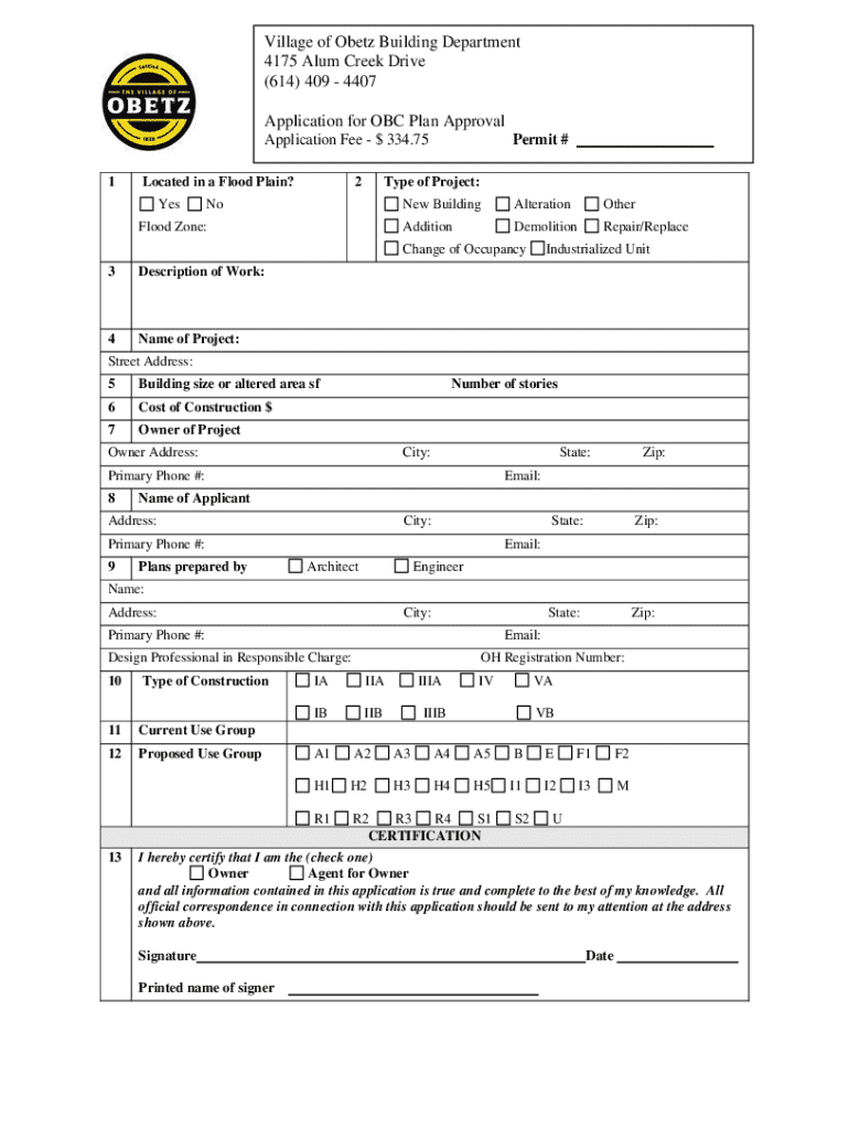 Fillable Online Obetz Building Department - Obc Plan Approval Application Fax Email Print ...
