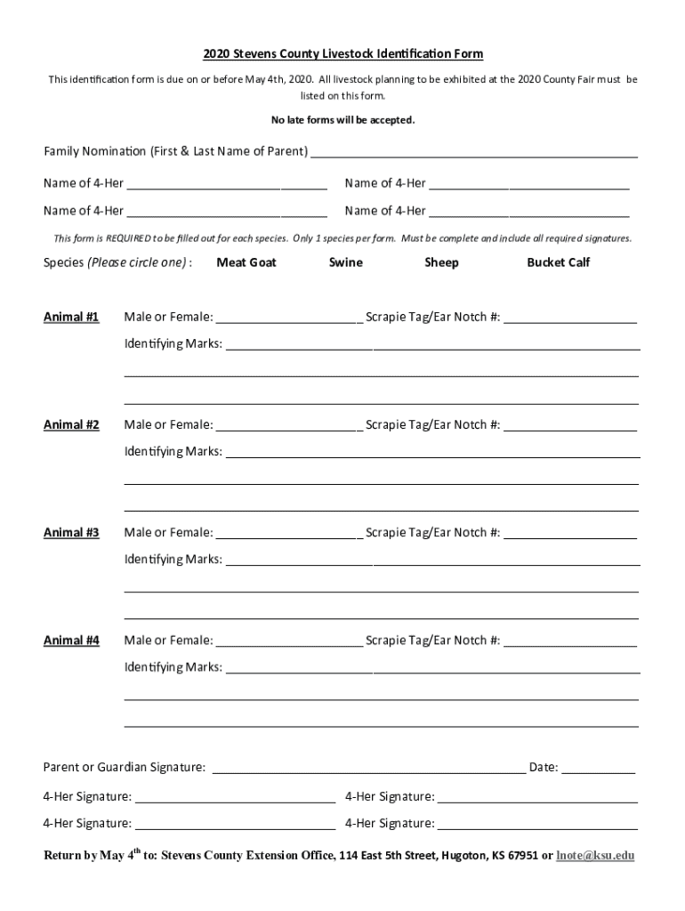 Fillable Online Stevens County Livestock Identification for County Fair ...