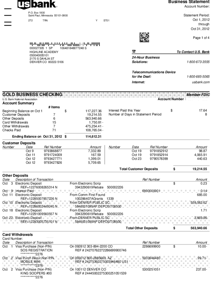 Fillable Online Business Statement: Account Summary & Transaction ...