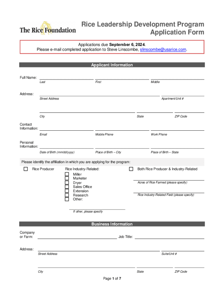 Fillable Online Rice Leadership Development Program Application Form Fax Email Print - pdfFiller