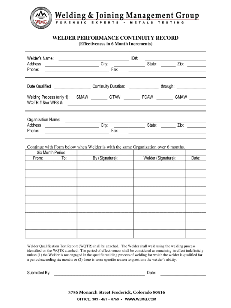 Fillable Online Welder Qualification Record Template - Fill Online ...