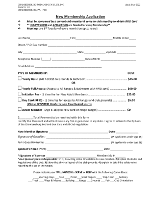 Fillable Online Chambersburg Rod and Gun Club Membership Application ...