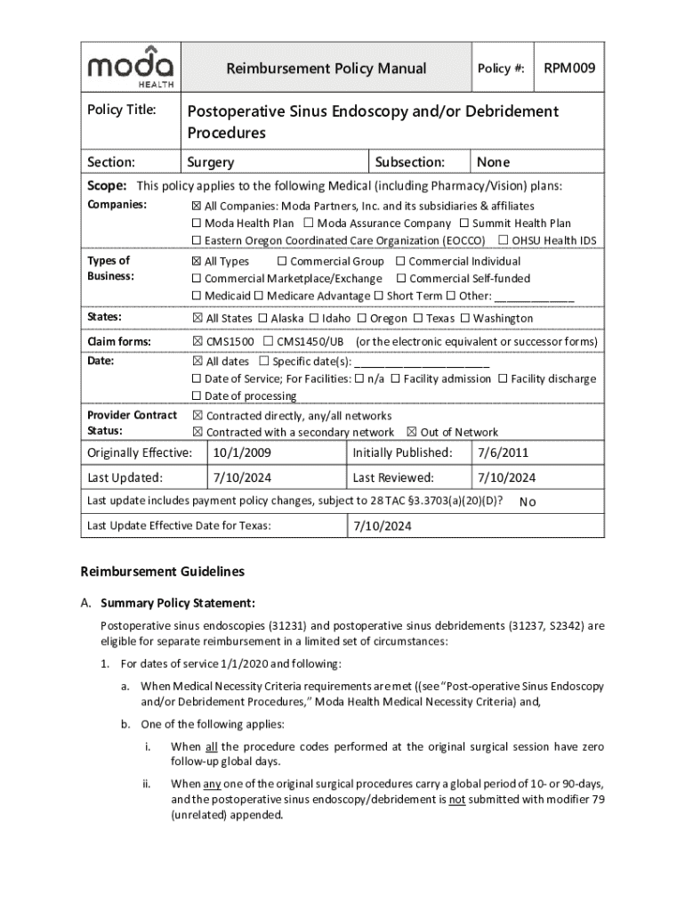 Fillable Online Post-operative Sinus Endoscopy and/or Debridement ...