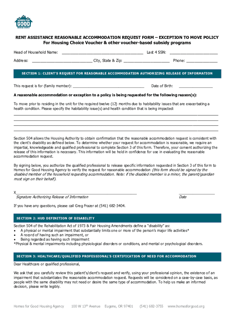 Fillable Online rent assistance reasonable accommodation request form ...