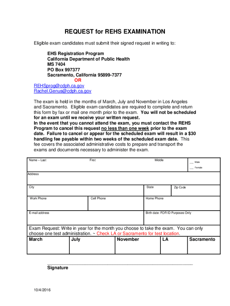 Fillable Online Request for Registered Environmental Health Specialist ...