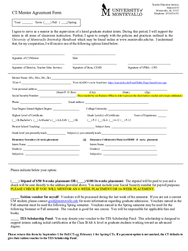 Fillable Online Ct/mentor Agreement Form Fax Email Print - pdfFiller