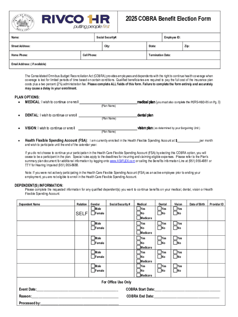 Fillable Online Cobra Benefit Election Form Fax Email Print - pdfFiller