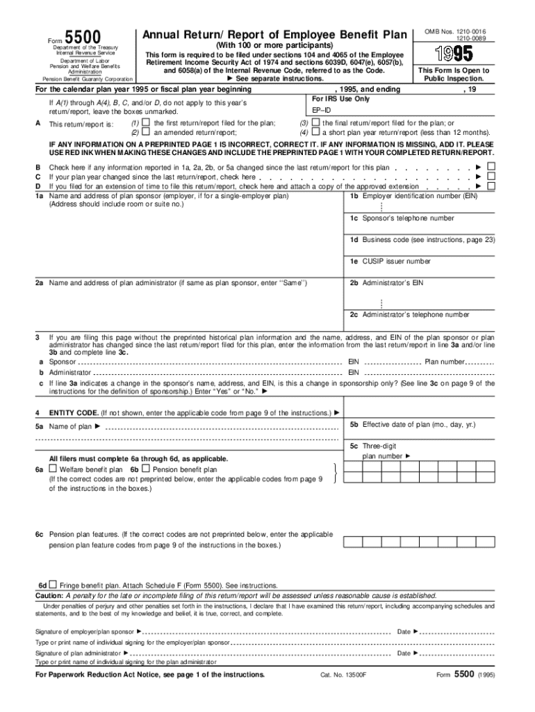 Fillable Online Form 5500 Annual Return/Report of Employee Benefit Plan ...
