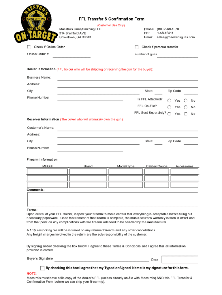Fillable Online Ffl Transfer & Confirmation Fax Email Print - pdfFiller